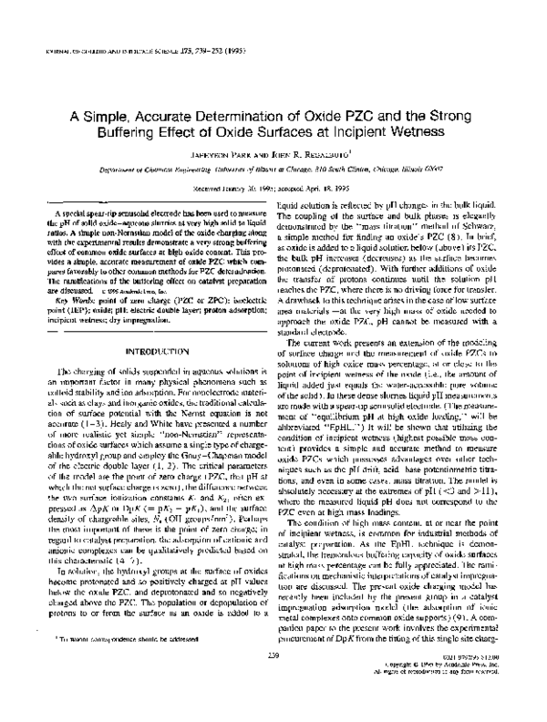 (PDF) A Simple, Accurate Determination of Oxide PZC and the Strong ...