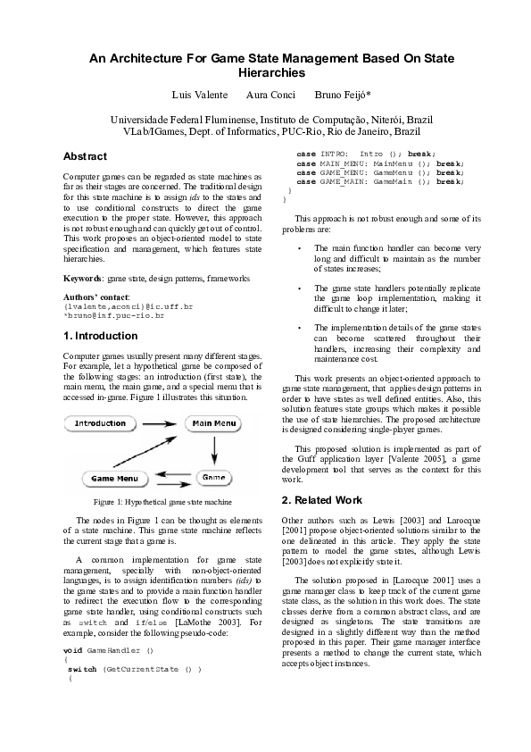 (PDF) An Architecture For Game State Management Based On State Hierarchies