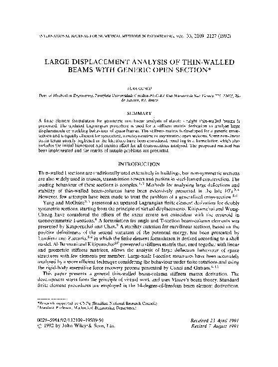 (PDF) Large displacement analysis of thin-walled beams with generic ...
