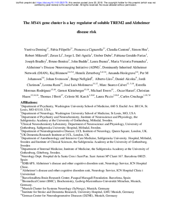 (PDF) The MS4A gene cluster is a key regulator of soluble TREM2 and ...