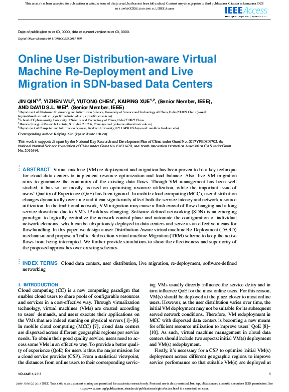 (PDF) Online User Distribution-aware Virtual Machine Re-Deployment and Live Migration in SDN ...