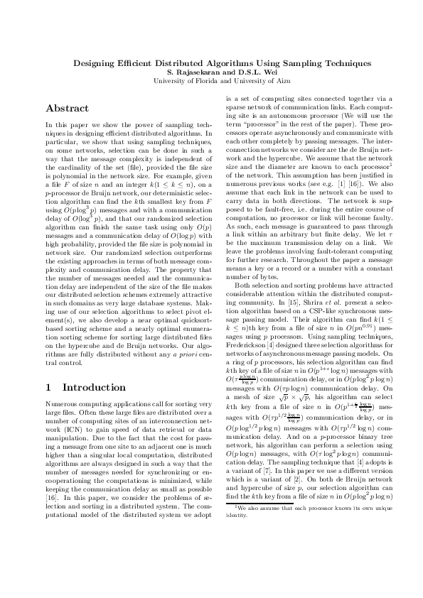 (PDF) Designing efficient distributed algorithms using sampling techniques