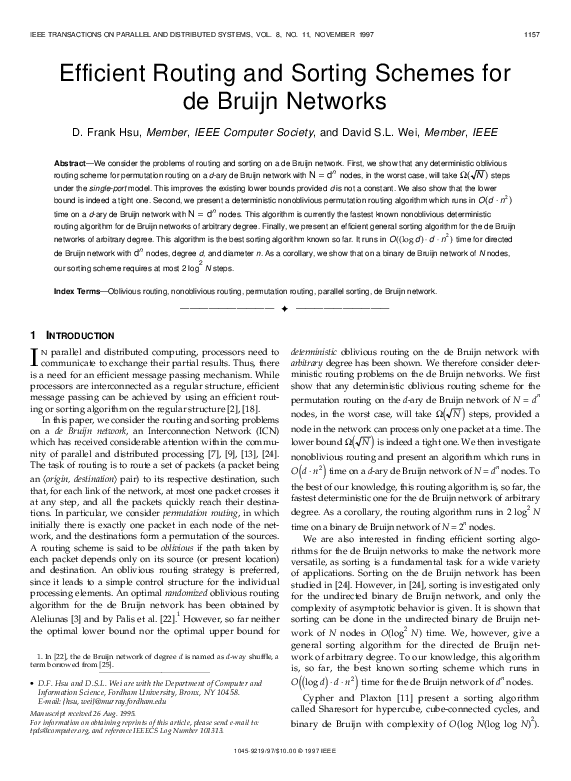 (PDF) Efficient routing and sorting schemes for de Bruijn networks