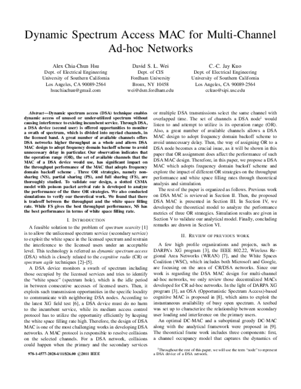 (PDF) Dynamic spectrum access MAC for multi-channel ad-hoc networks