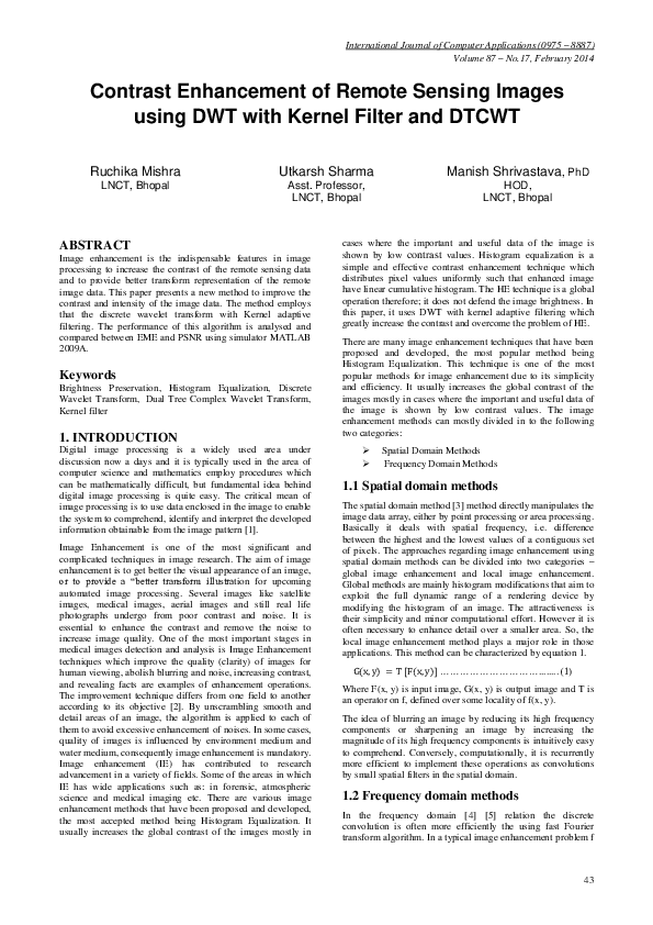 (PDF) Contrast Enhancement of Remote Sensing Images using DWT with ...