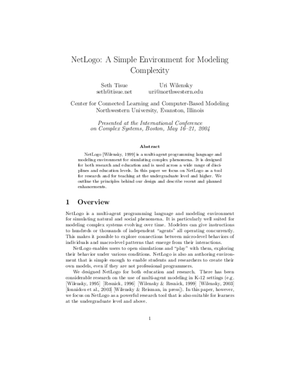 (PDF) NetLogo: A simple environment for modeling complexity
