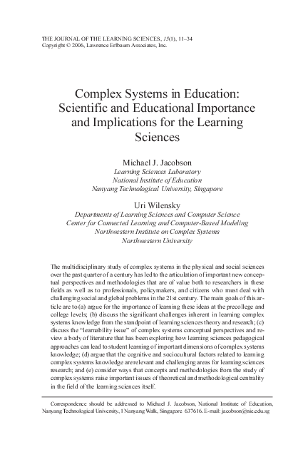 (PDF) Complex Systems in Education: Scientific and Educational ...