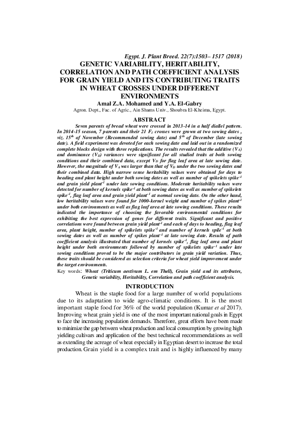Pdf Genetic Variability Heritability Correlation And Path Coefficient Analysis For Grain
