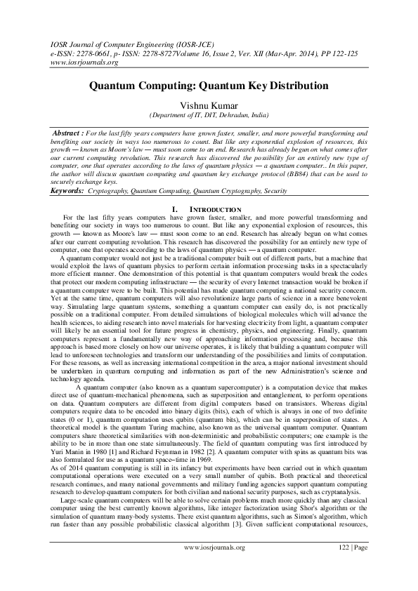 (PDF) Quantum Computing: Quantum Key Distribution