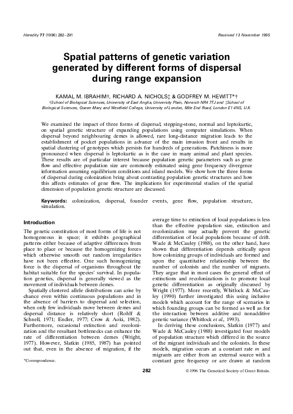 (PDF) Spatial patterns of genetic variation generated by different ...