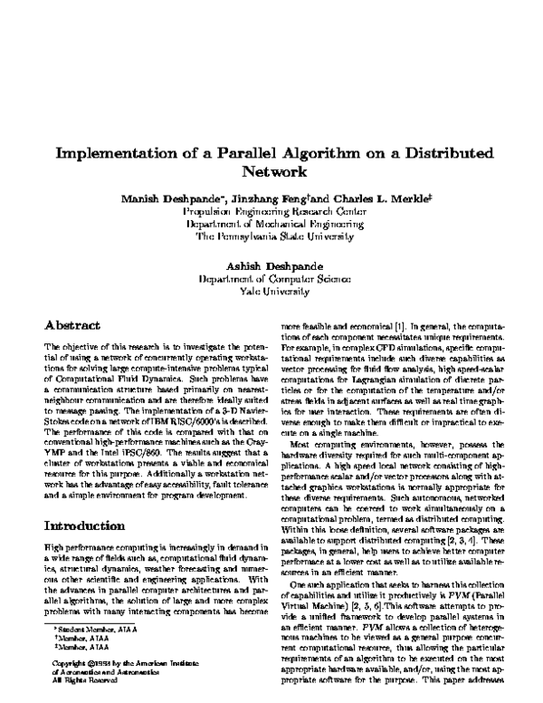 (PDF) Implementation of a parallel algorithm on a distributed network