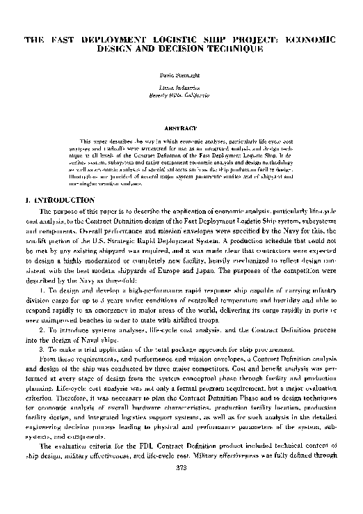 (PDF) The fast deployment logistic ship project: Economic design and ...