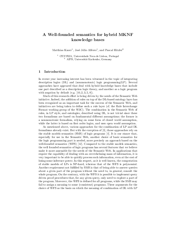 (PDF) A well-founded semantics for hybrid MKNF knowledge bases