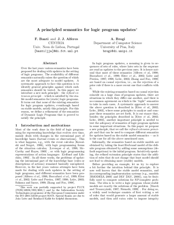 (PDF) A principled semantics for logic program updates