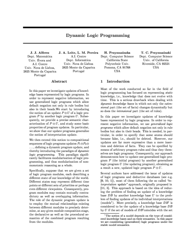 (PDF) Dynamic Logic Programming | Jose Alferes - Academia.edu