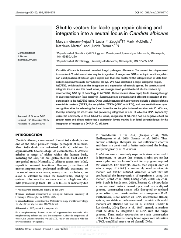 (PDF) Shuttle vectors for facile gap repair cloning and integration ...