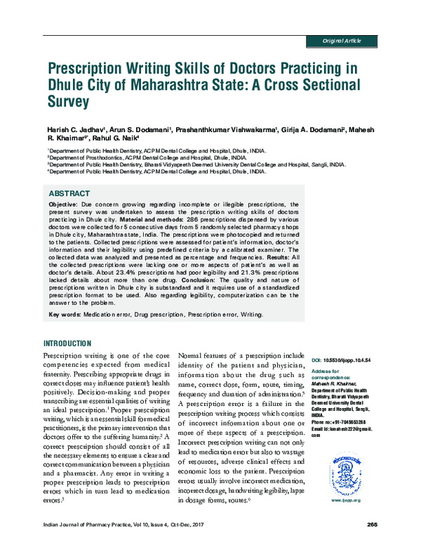 (PDF) Prescription Writing Skills of Doctors Practicing in Dhule City ...