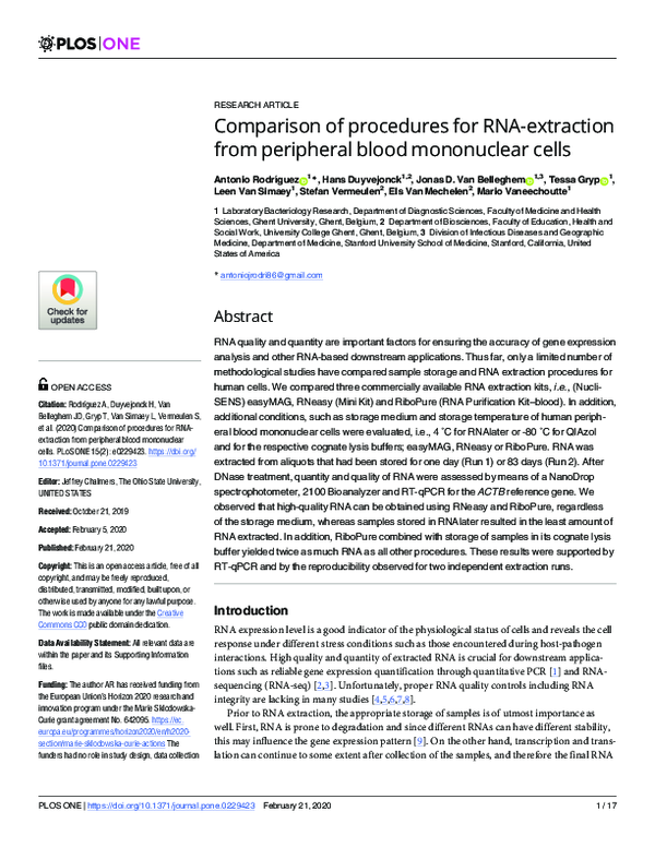 (PDF) Comparison of procedures for RNA-extraction from peripheral blood ...