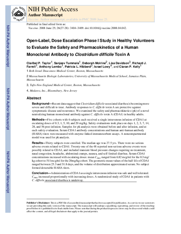 (PDF) Open-label, dose escalation phase I study in healthy volunteers to evaluate the safety and ...
