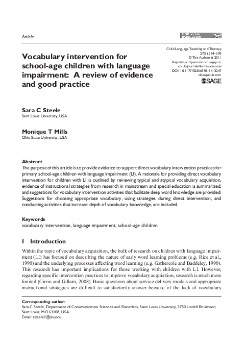 (PDF) Vocabulary intervention for school-age children with language ...