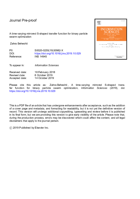(PDF) A time-varying mirrored S-shaped transfer function for binary particle swarm optimization