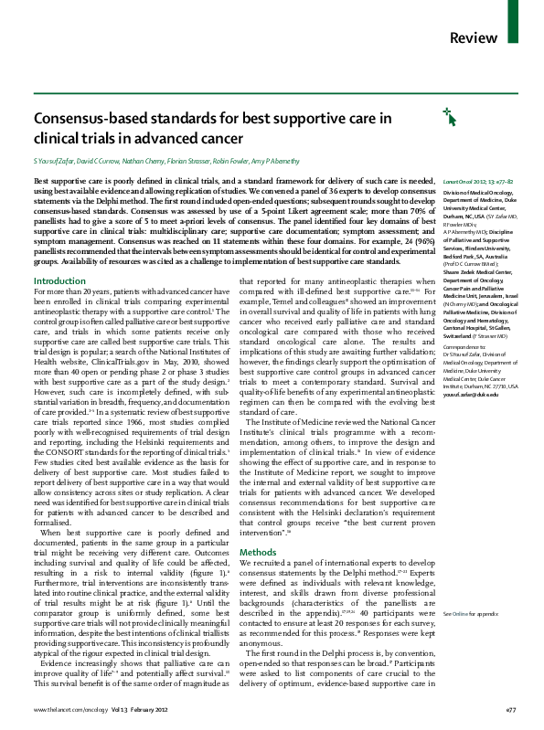 (PDF) Consensus-based standards for best supportive care in clinical ...