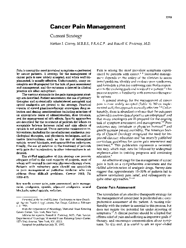 (PDF) Cancer pain management current strategy