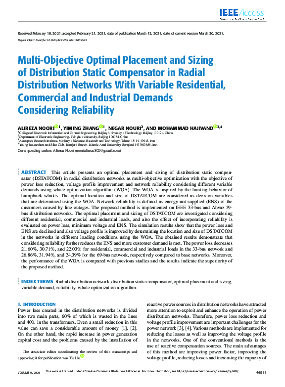 (PDF) Multi-Objective Optimal Placement and Sizing of Distribution Static Compensator in Radial ...