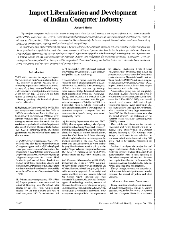 (PDF) Import Liberalisation and Development of Indian Computer Industry