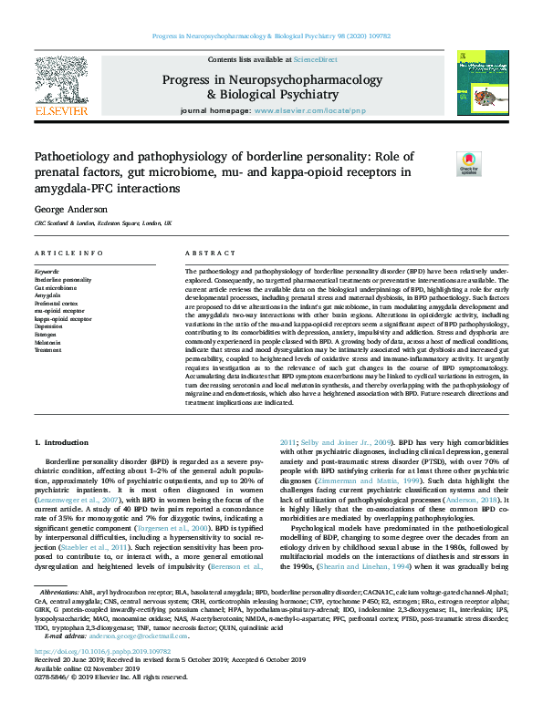 (PDF) Pathoetiology and pathophysiology of borderline personality: Role ...