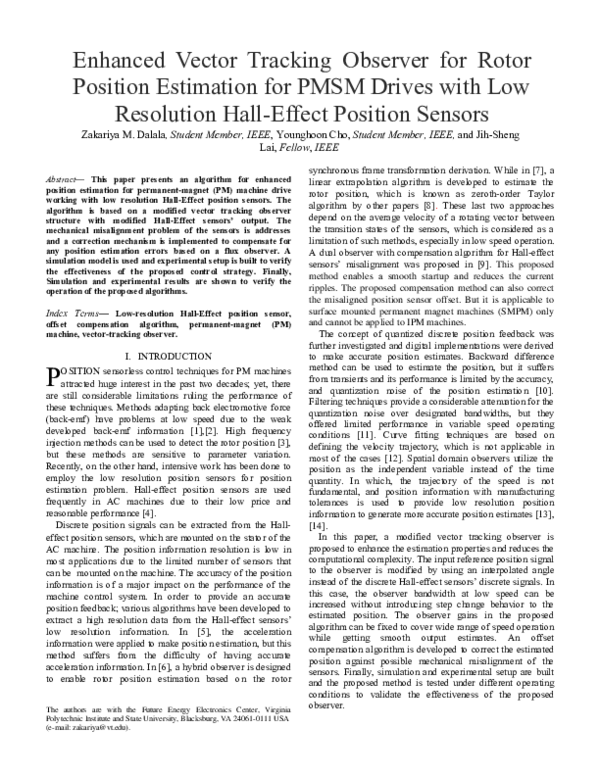 (PDF) Enhanced vector tracking observer for rotor position estimation ...