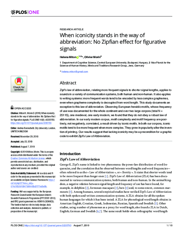 (PDF) Iconicity Disrupts Zipf's Abbreviation Law
