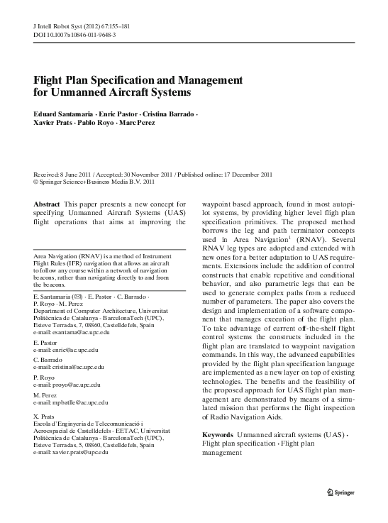 (PDF) Flight Plan Specification and Management for Unmanned Aircraft ...