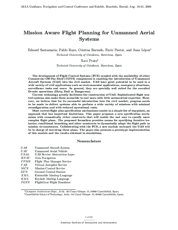 (PDF) Mission Aware Flight Planning for Unmanned Aerial Systems