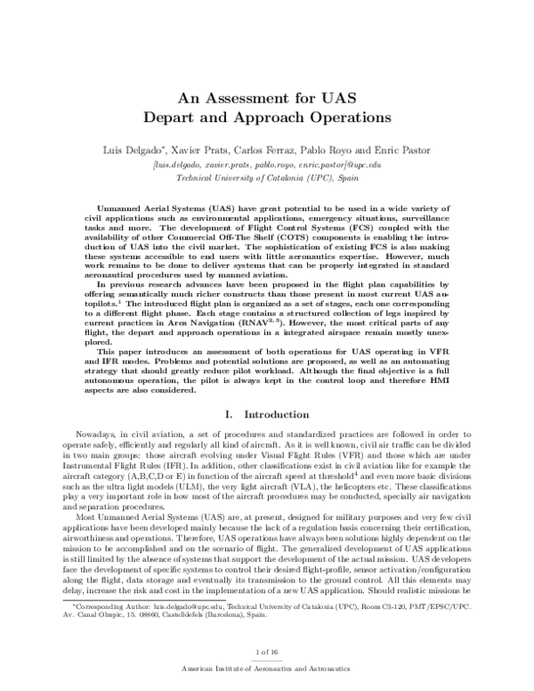 (PDF) An Assessment for UAS Depart and Approach Operations