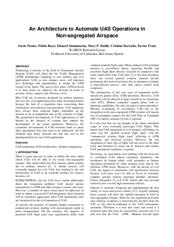 Pdf An Architecture To Automate Uas Operations In Non Segregated Airspace