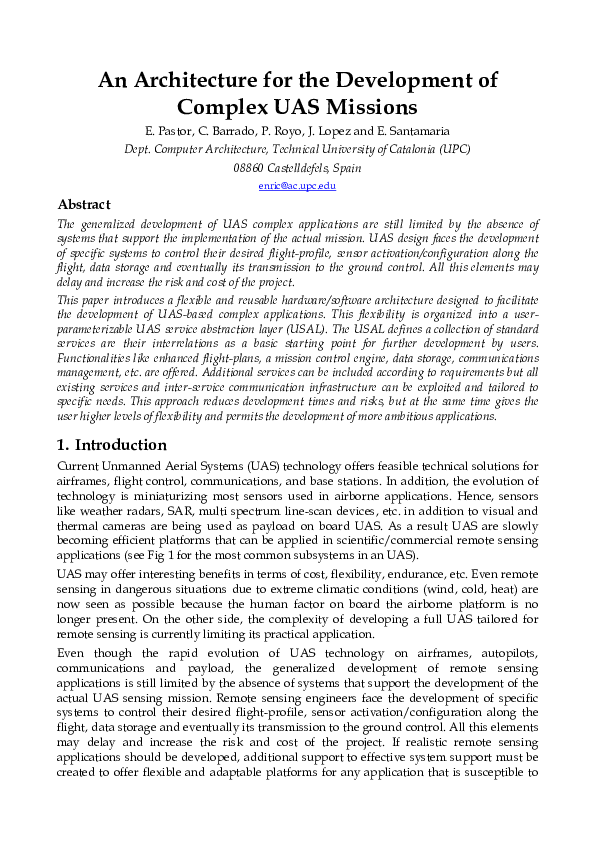 (PDF) Flexible Architecture for Complex UAS Missions