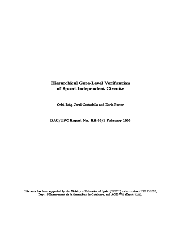 (PDF) Hierarchical gate-level verification of speed-independent circuits