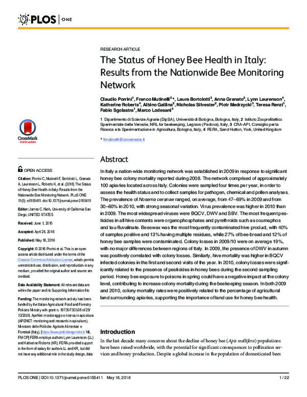 (PDF) The Status of Honey Bee Health in Italy: Results from the ...