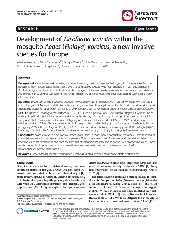 (PDF) Development of Dirofilaria immitis within the mosquito Aedes (Finlaya) koreicus, a new ...