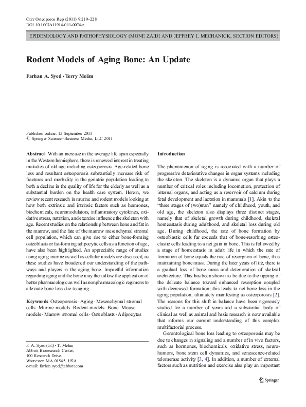 (PDF) Rodent Models of Aging Bone: An Update