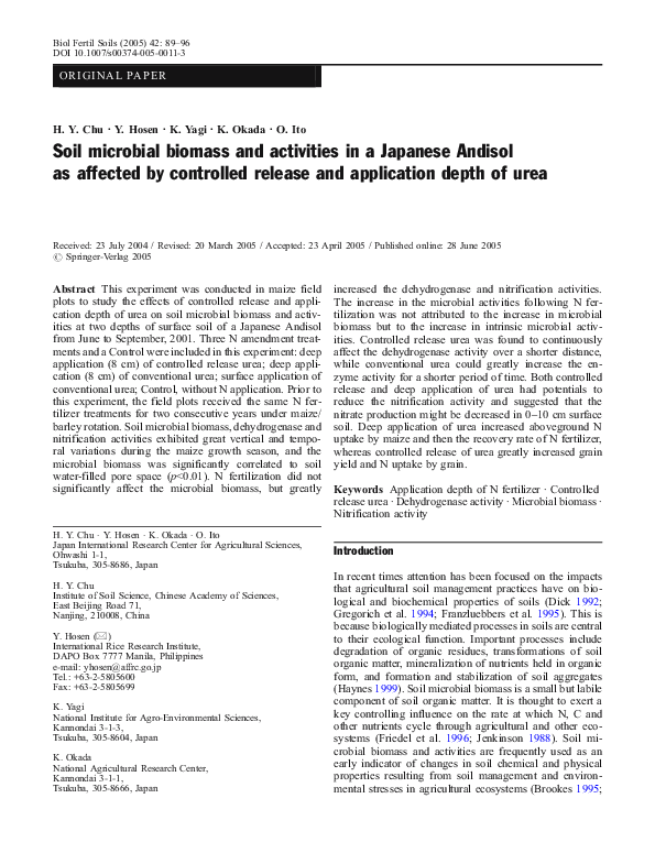(PDF) Soil microbial biomass and activities in a Japanese Andisol as ...