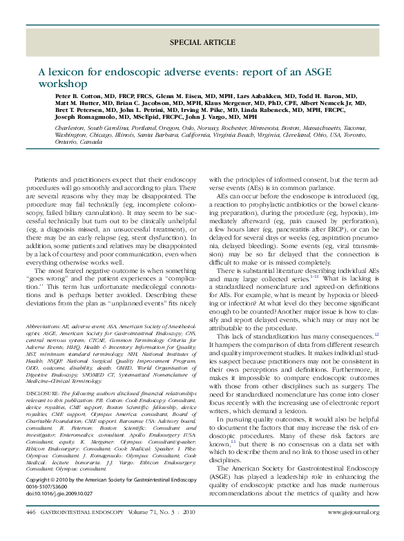 (PDF) A lexicon for endoscopic adverse events: report of an ASGE workshop
