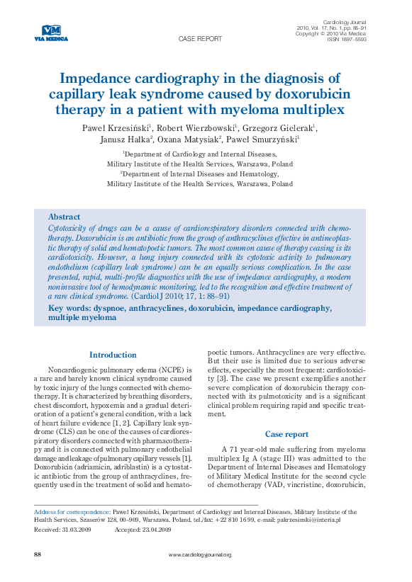 (PDF) Impedance Cardiography for Capillary Leak Syndrome