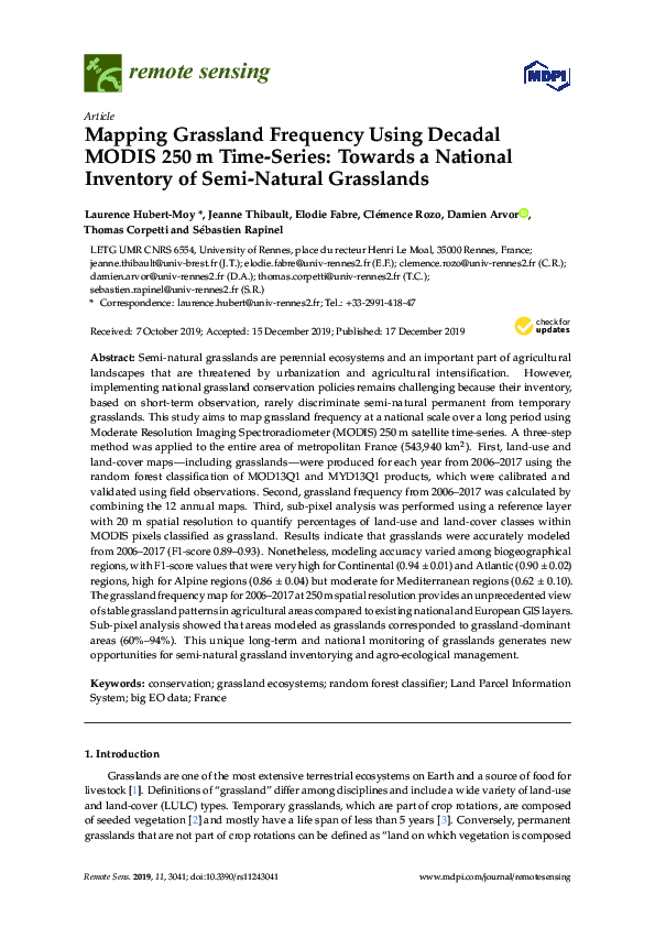 Pdf Mapping Grassland Frequency Using Decadal Modis 250 M Time Series Towards A National