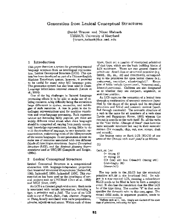 (PDF) Generation from lexical conceptual structures