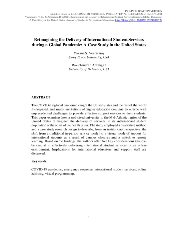 (PDF) Reimagining the Delivery of International Student Services during ...