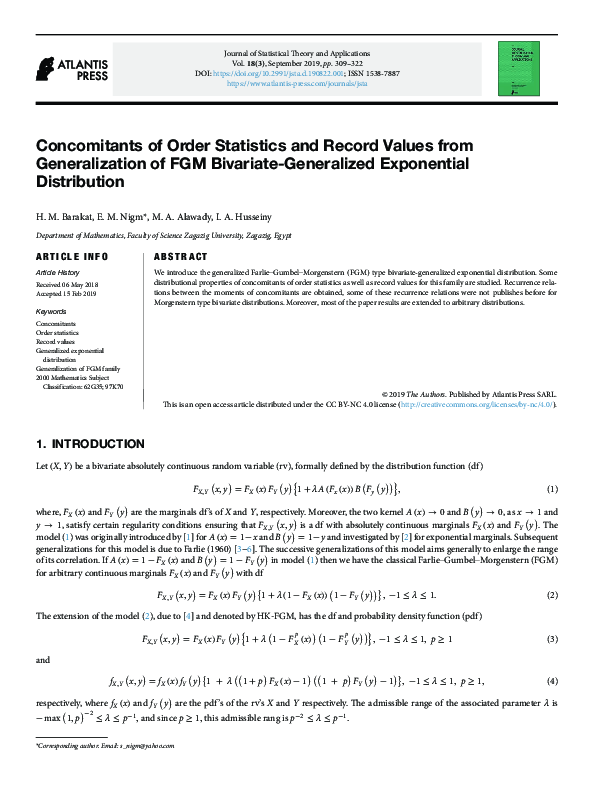 Pdf Concomitants Of Order Statistics And Record Values From Morgenstern Type Bivariate
