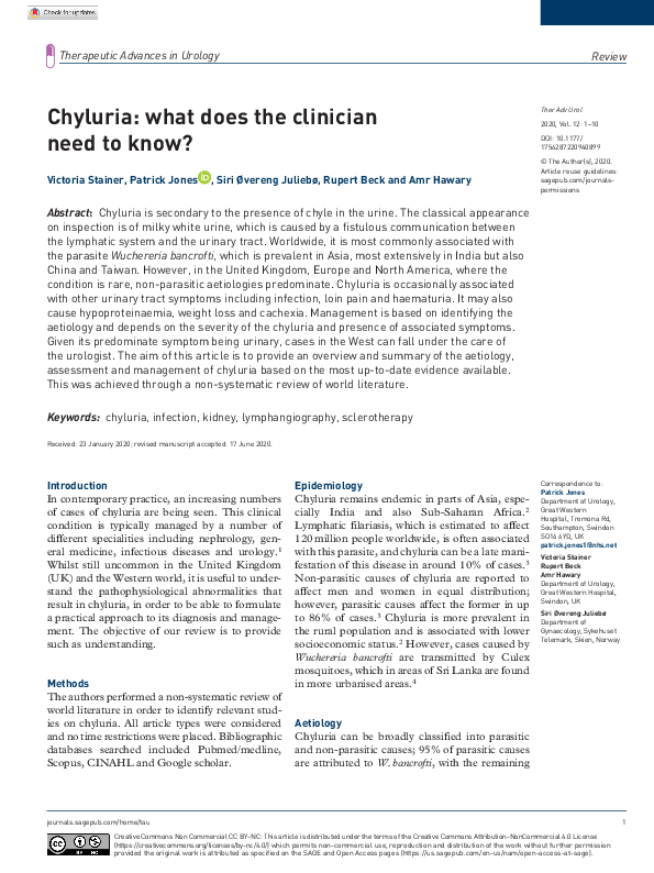 (PDF) Chyluria: what does the clinician need to know?