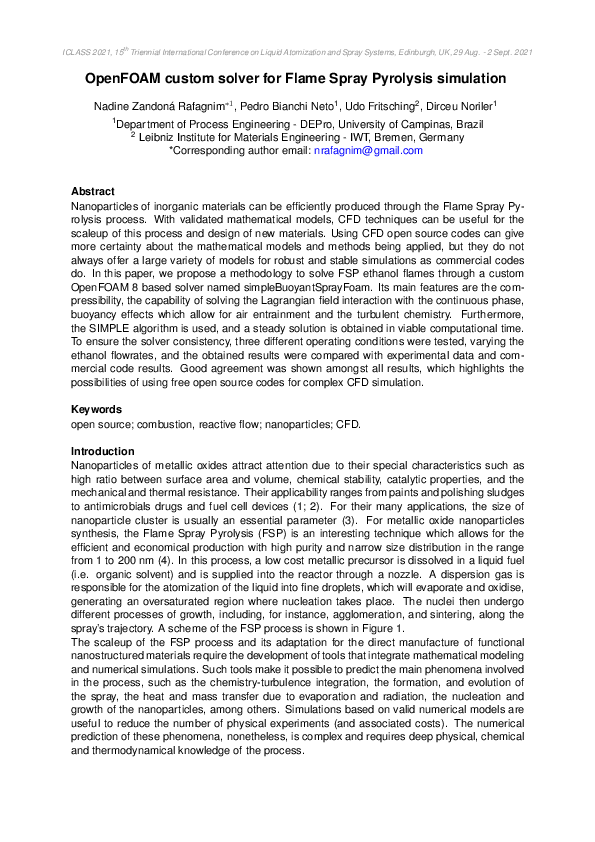 Pdf Openfoam Custom Solver For Flame Spray Pyrolysis Simulation